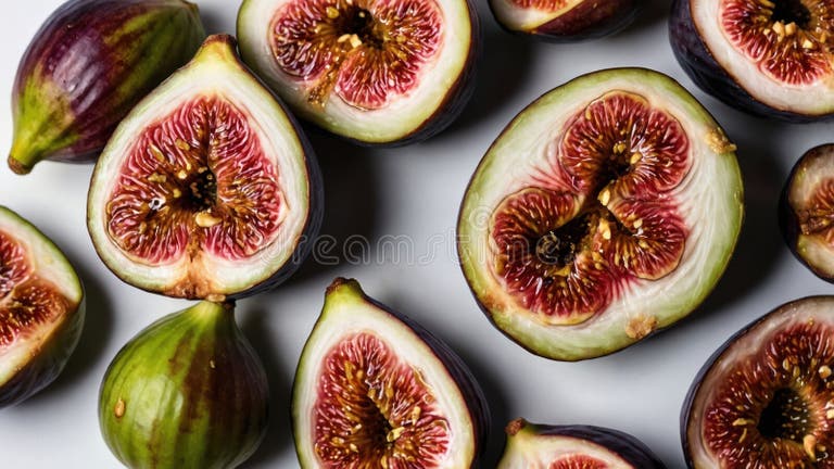Fresh Figs Cut in Half, Showcasing Their Vibrant Interior and Texture ...