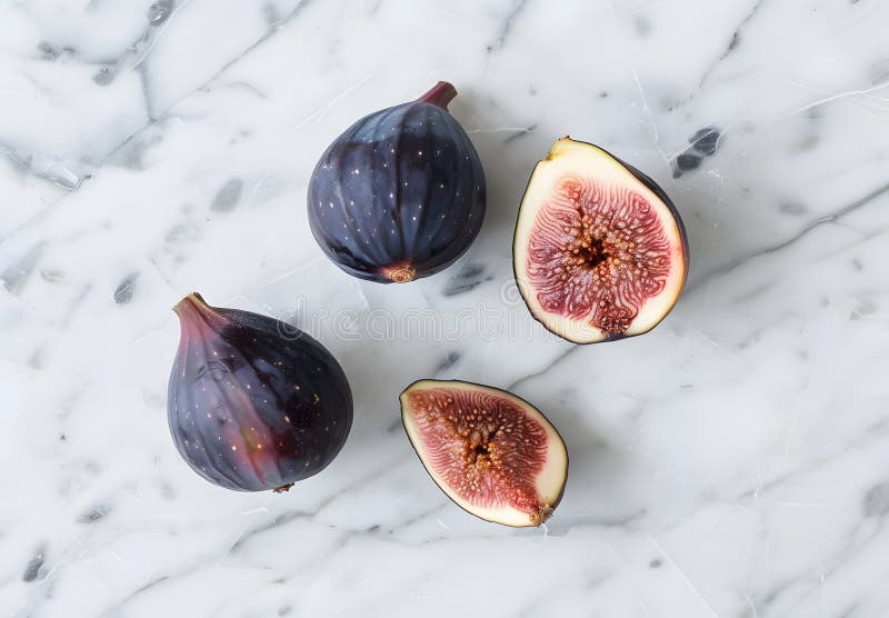 Fresh Figs Flat Lay on Marble Background Stock Illustration ...