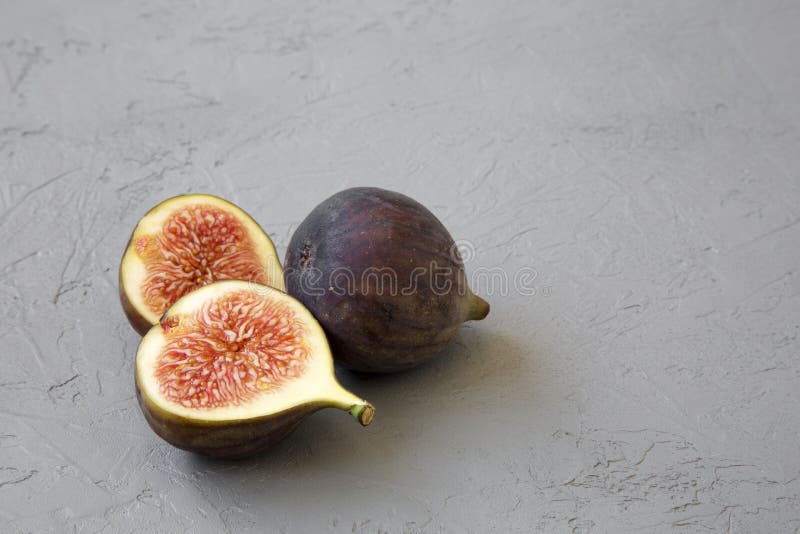 Fresh Figs on Grey Background, Side View. Close-up Stock Photo - Image ...