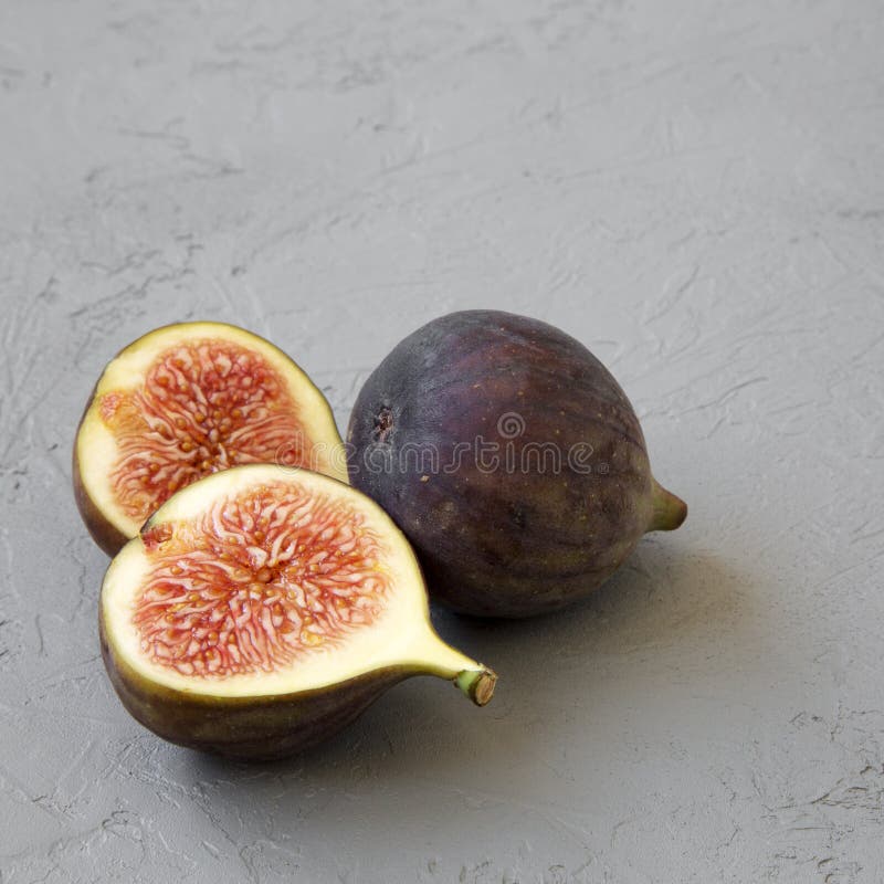 Fresh Figs on Grey Background, Side View. Closeup Stock Photo - Image ...