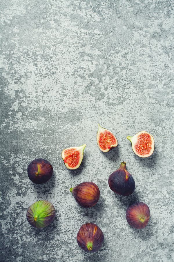 Fresh Figs on Grey Stone Surface Stock Image - Image of dessert, health ...