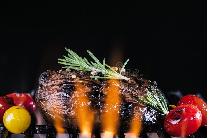 Fresh Fillet Steak on Grill with Flammes. Stock Image - Image of meal ...