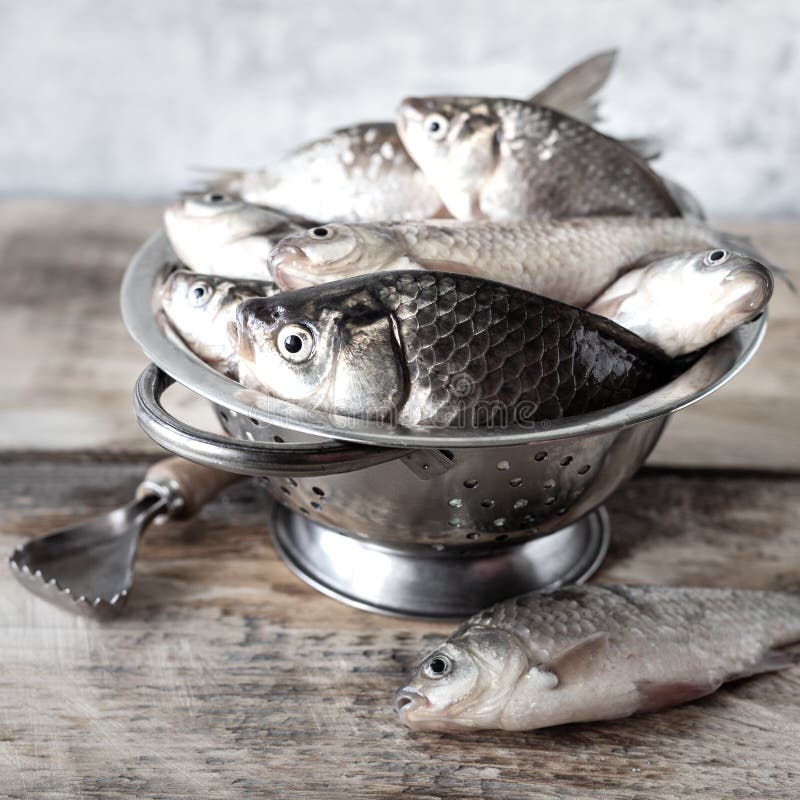 Fresh Fish Caught in the River on a Wooden Table. Square Stock Photo ...