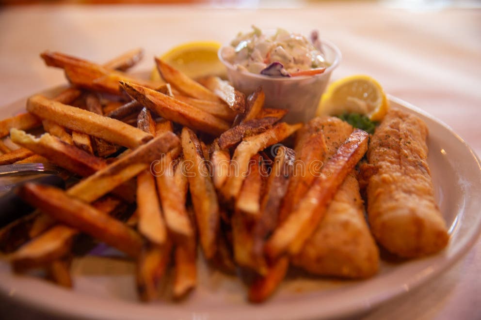 Fresh fish and chips stock image. Image of sports, florida - 381647133
