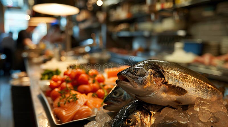 Fresh Fish on Display stock illustration. Illustration of chef - 324521841