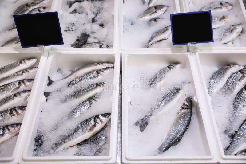 Fresh Fish on Display with Ice Stock Image - Image of product, cold ...