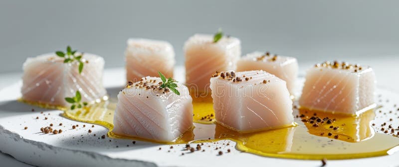 Fresh Fish Fillet Cubes with Olive Oil and Spices Stock Image - Image ...