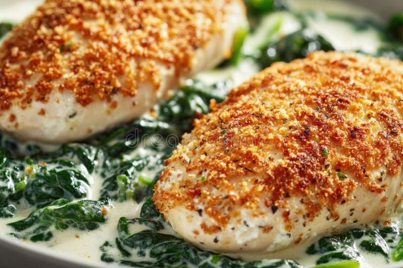 Fresh Fish Fillets Served in a Rich and Creamy Spinach Sauce Stock ...