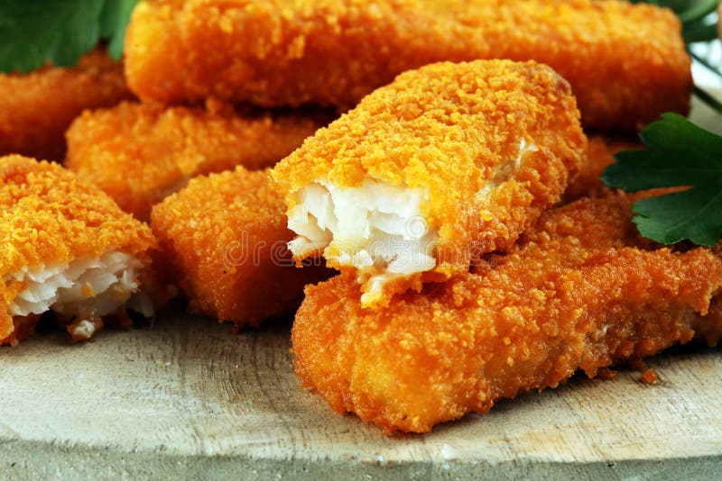 Fresh Fish Fingers with Remoulade Sauce. Breaded Fish Fingers with ...