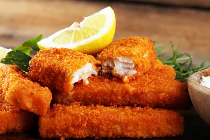 Fresh Fish Fingers with Remoulade Sauce. Breaded Fish Fingers with ...