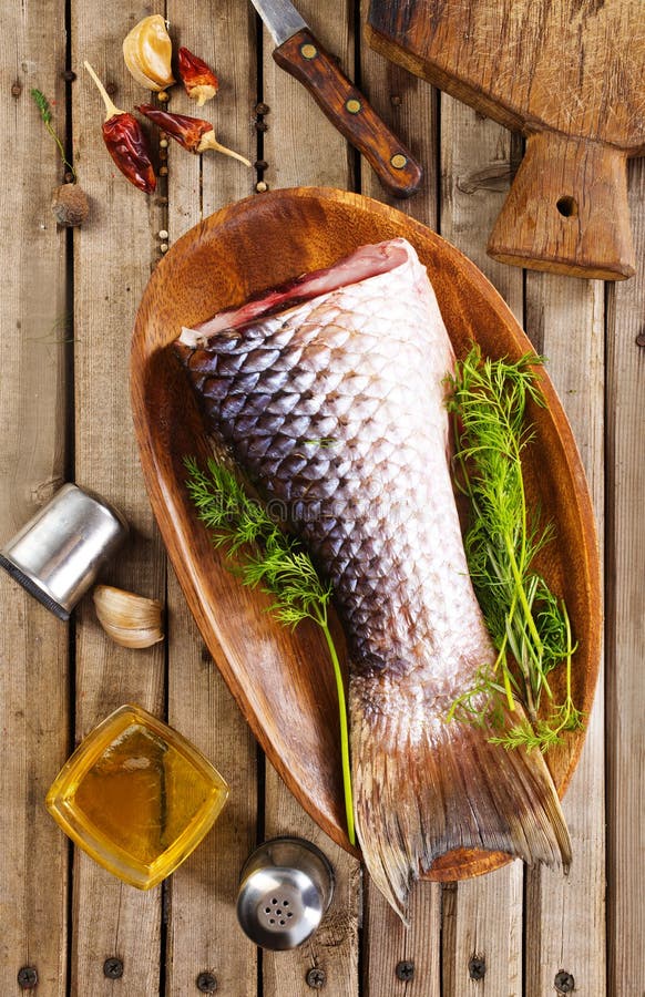 Fresh Fish with Green Dill and Spice Stock Photo - Image of healthy ...