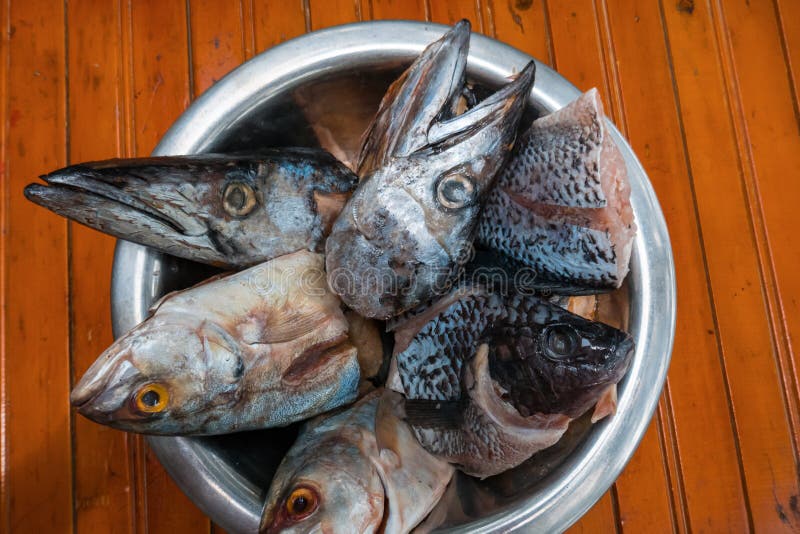 Fresh Fish Heads in a Bowl on the Table. Colombian Cuisine Stock Image ...