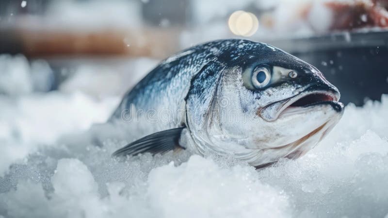 Fresh Fish on Ice Display in Seafood Market Stock Photo - Image of ...