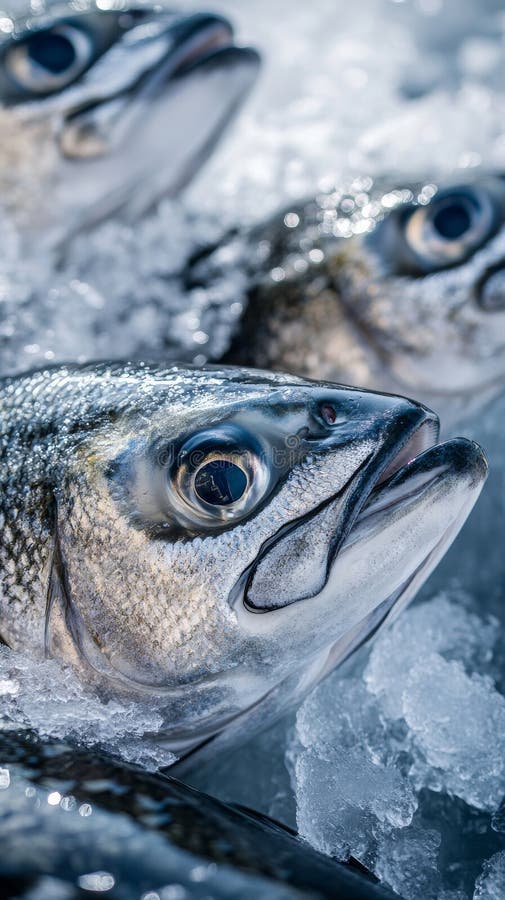 Fresh Fish on Ice in a Market Display, Seafood Freshness Concept Stock ...