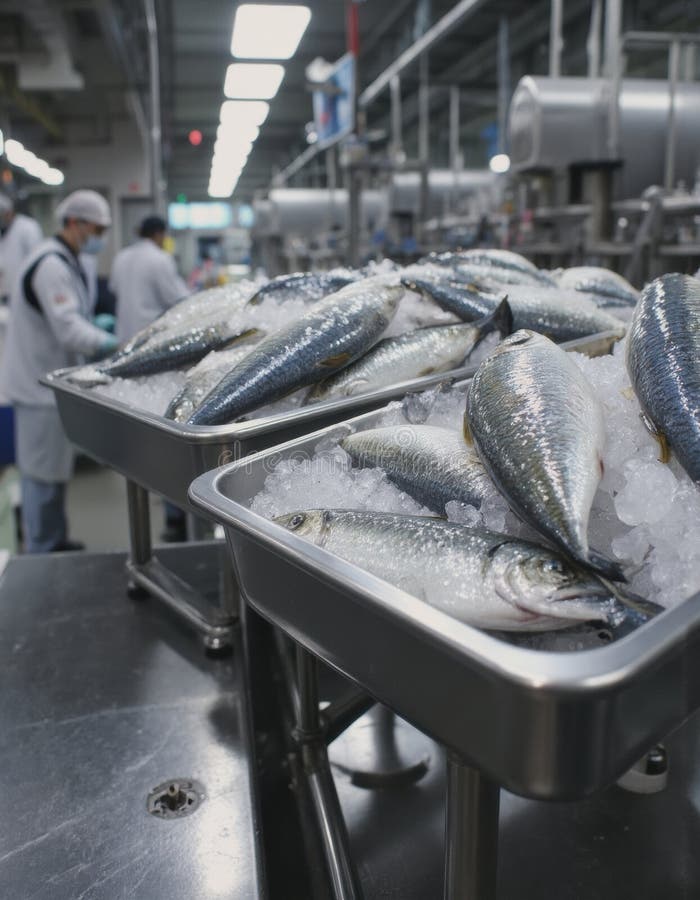 Fresh Fish on Ice in a Seafood Processing Facility Stock Image - Image ...