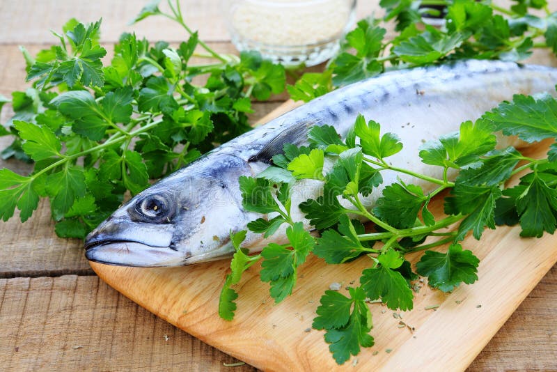 Fresh Fish on the Kitchen Board Mackerel Stock Image - Image of nature ...