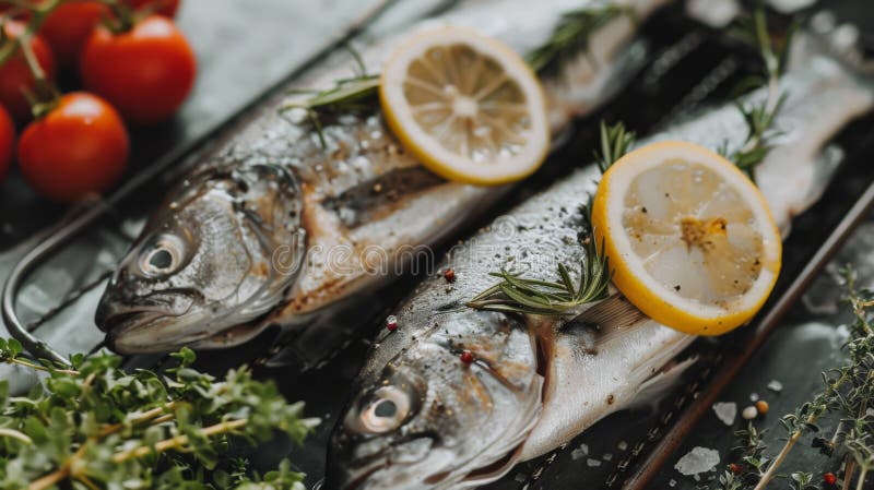 Fresh Fish with Lemon and Herbs Generative AI Stock Photo - Image of ...