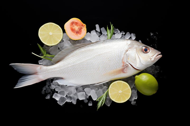 Fresh Fish with Lemon on Ice, No Background Stock Image - Image of ...