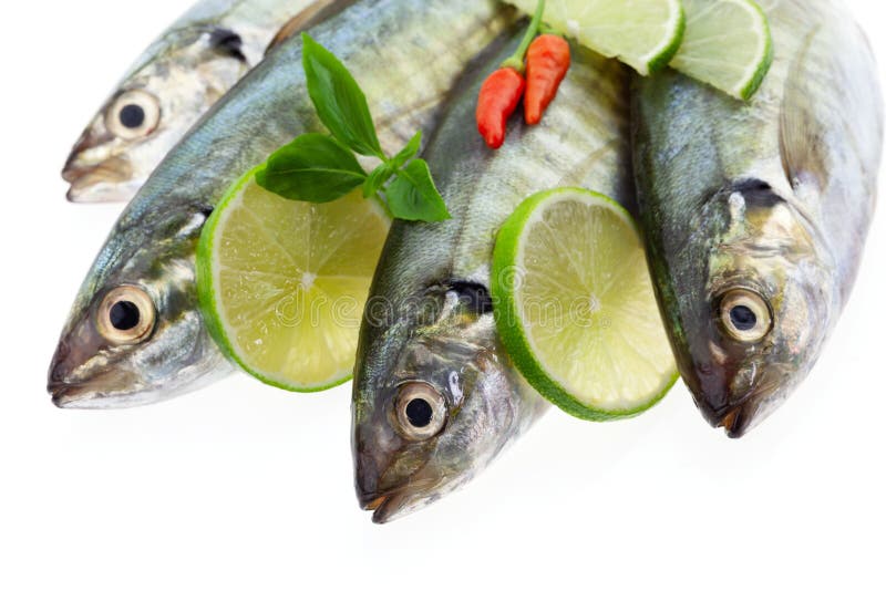 Fresh Fish with Lemon and Leaf on White Background,conc Stock Image ...