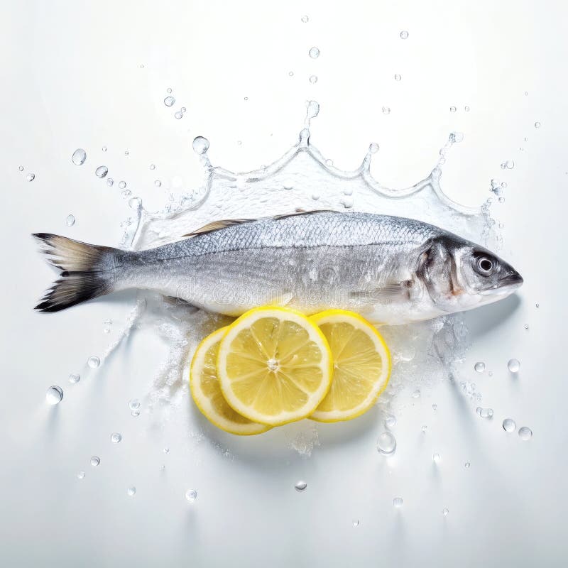 Fresh Fish with Lemon Slices and Water Splash on White Background ...