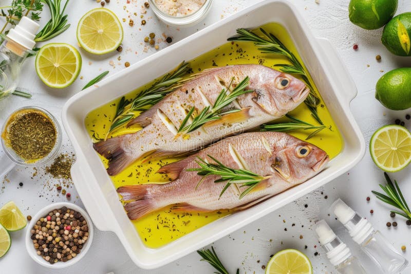 Fresh Fish with Lemons and Spices, Perfect for Seafood Recipes Stock ...