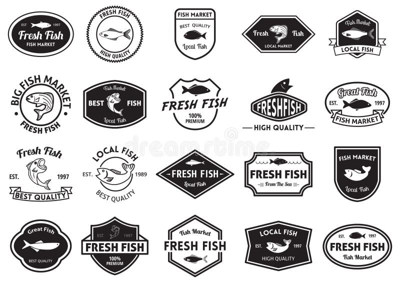 Fresh Fish Market and Quality Labels Collection. Vector Illustration ...