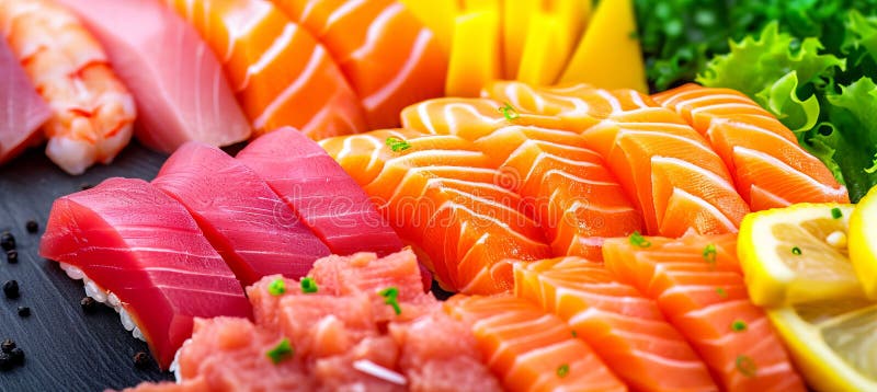 Fresh Fish Products Collage with White Dividers, Arranged in Seven ...