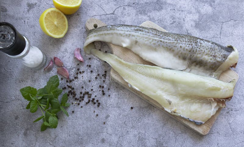 Fresh fish, raw cod fillet stock image. Image of salad - 258522063