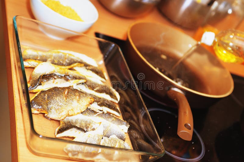 Fresh Fish Ready To Preparation Stock Photo - Image of table, chief ...