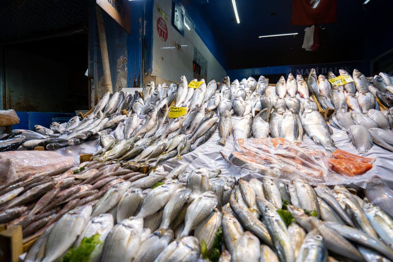 Fresh Fish Sale on the Market Stall Stock Photo - Image of buying ...
