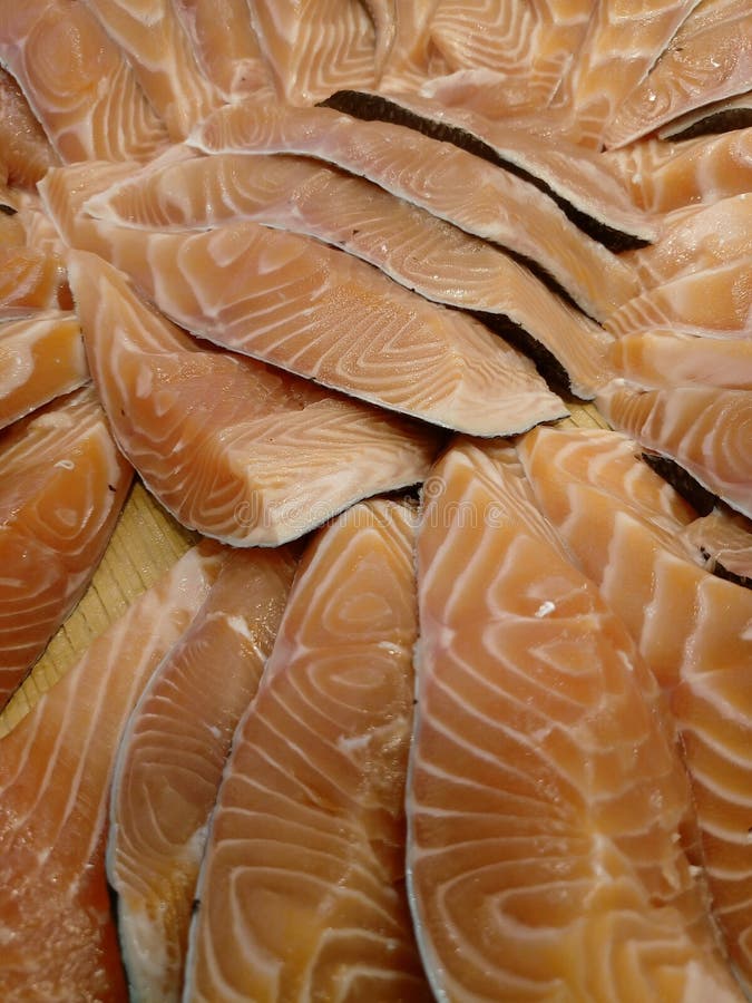 The Fresh Fish of Salmon Slice in Supermarket Stock Photo - Image of ...
