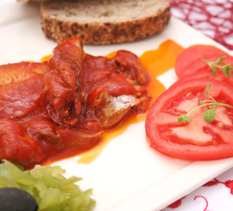 Fresh Fish with a Sauce of Tomatoes Stock Image - Image of snack ...