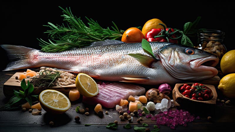 Fresh Fish and Seafood. Generative AI Stock Illustration - Illustration ...
