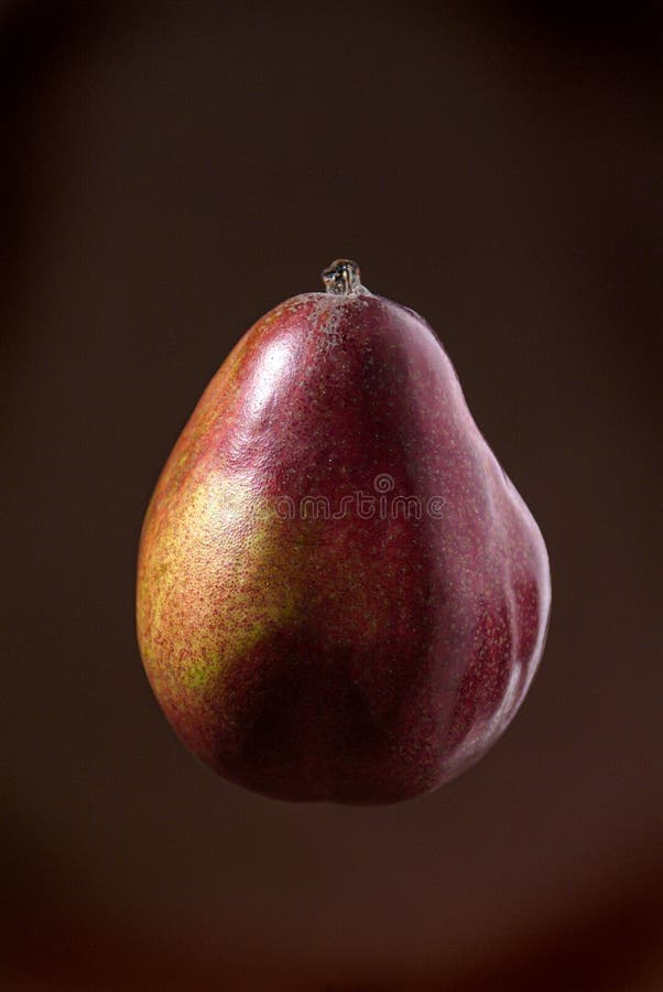 Fresh Floating Single Pear on Brown Background Stock Photo - Image of ...