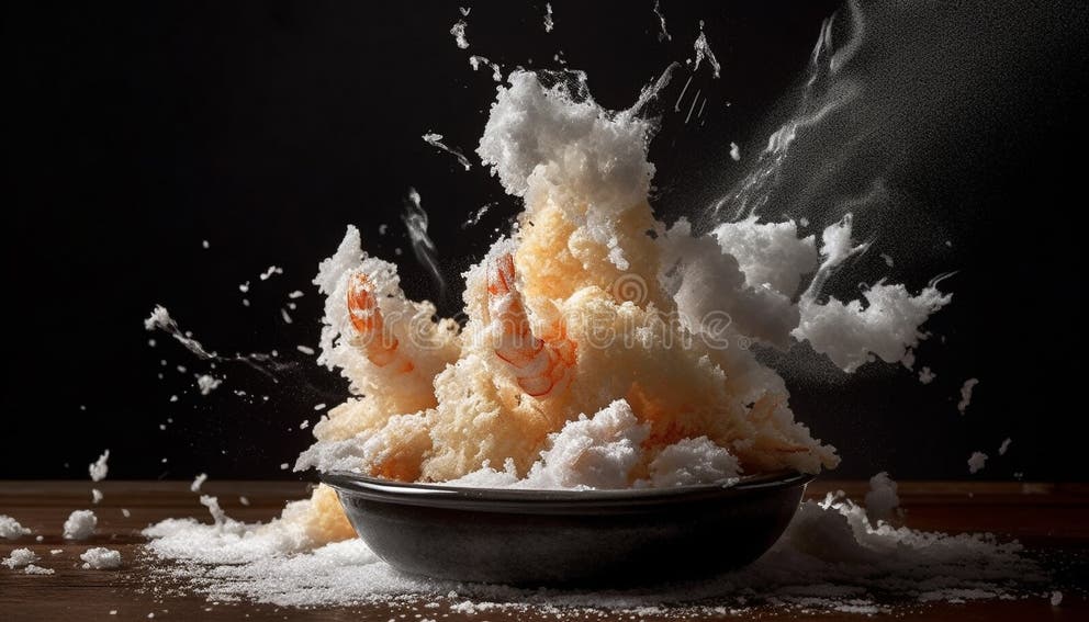 Fresh Flour Exploding in a Bowl, Splashing Water, Cooking Ingredient ...