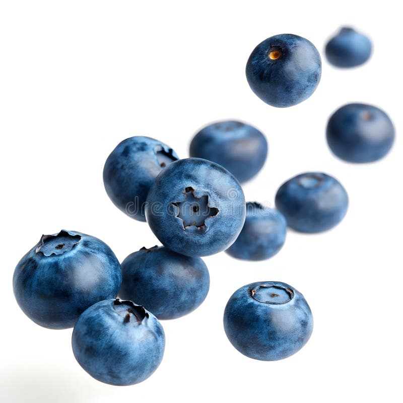 Fresh Flying Blueberries Isolated on White Background Stock ...
