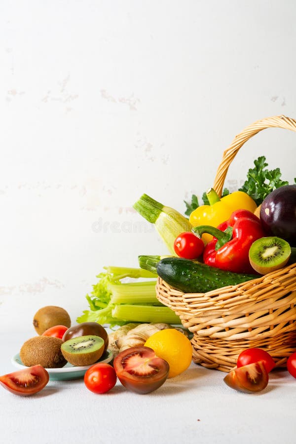 Fresh Food in Basket, Healthy Food Concept Stock Image - Image of ...
