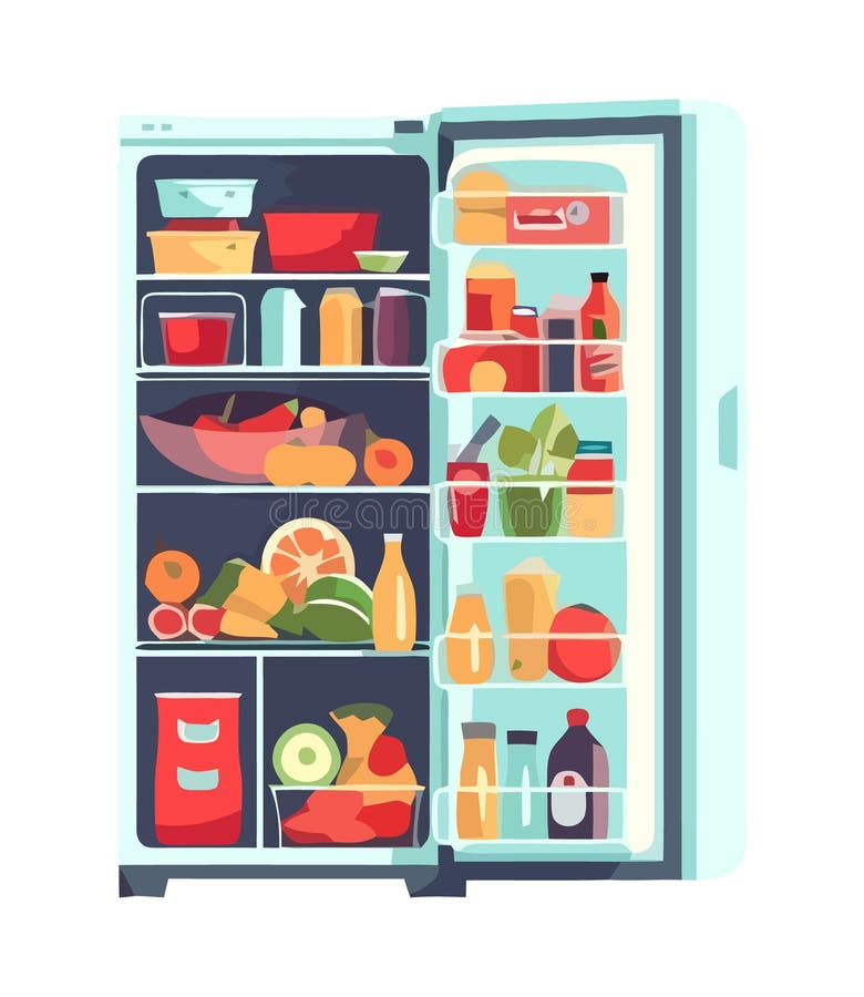 Fresh Food Collection in Modern Refrigerator Design Stock Vector ...