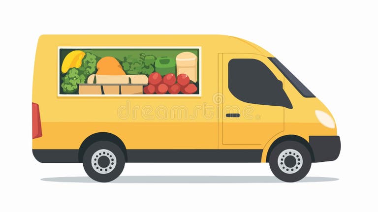 Fresh Food Delivery Van in Simple Flat Vector - Isolated Illustration ...