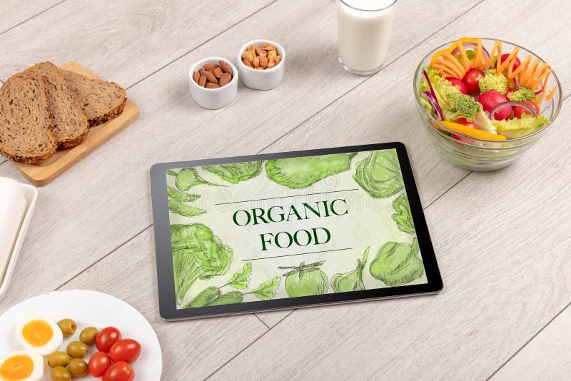 Fresh food on the table stock photo. Image of tablet - 130016780