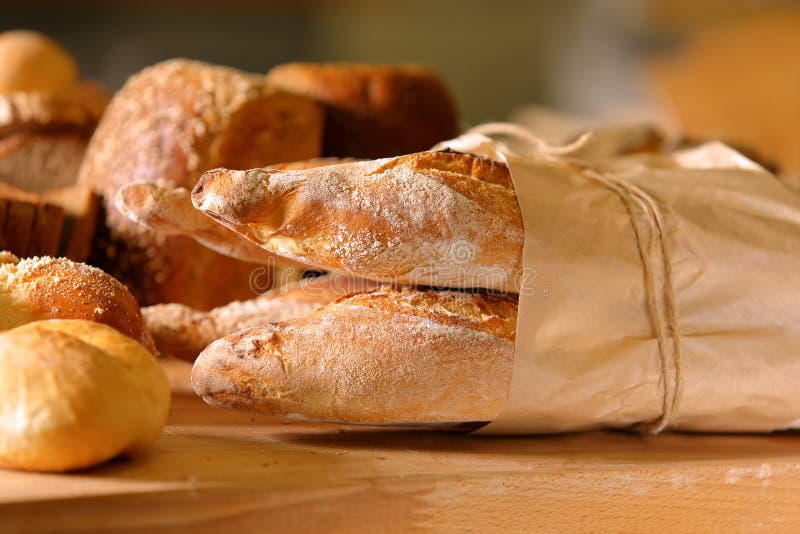 Fresh French Baguette in Bakery Stock Image - Image of organic, golden ...
