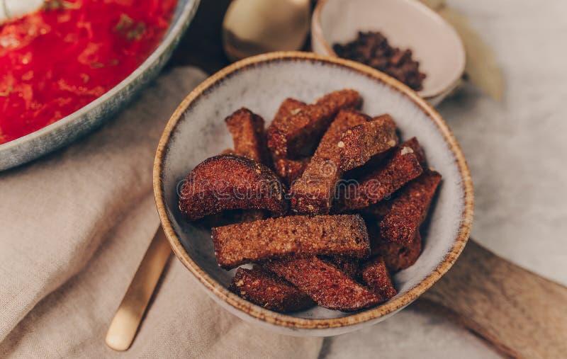 Fresh Fried Bread Garlic Sticks. Rustic Style Stock Image - Image of ...