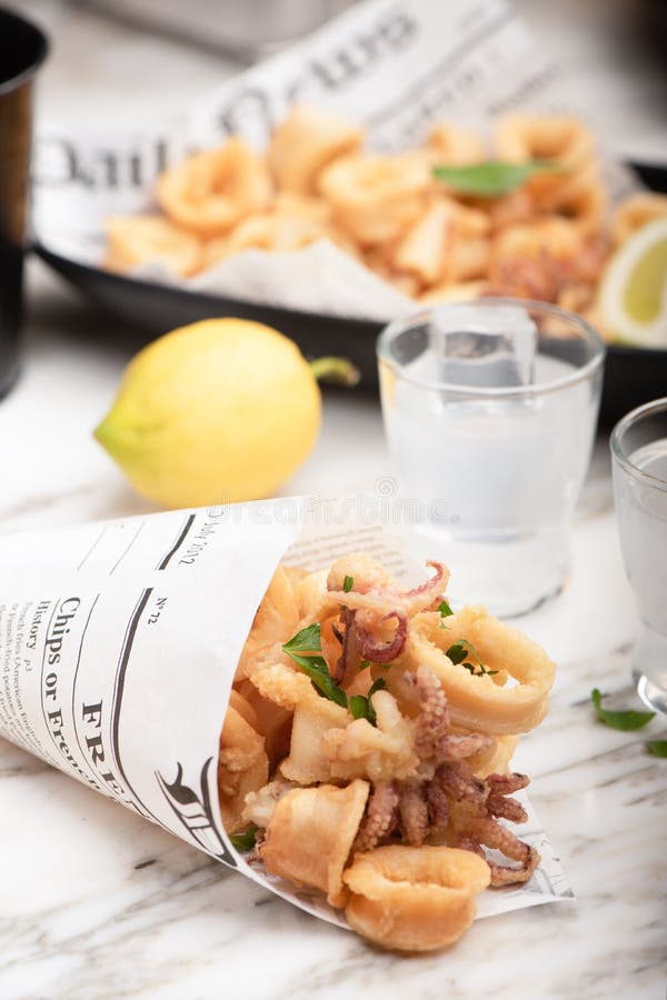 Fresh Fried Calamari. Mediterranean Squid Stock Photo - Image of plate ...