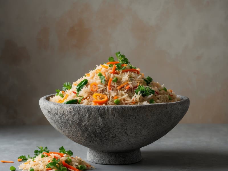 Fresh Fried Vegetable Rice in Stone Bowl. Stock Photo - Image of ...
