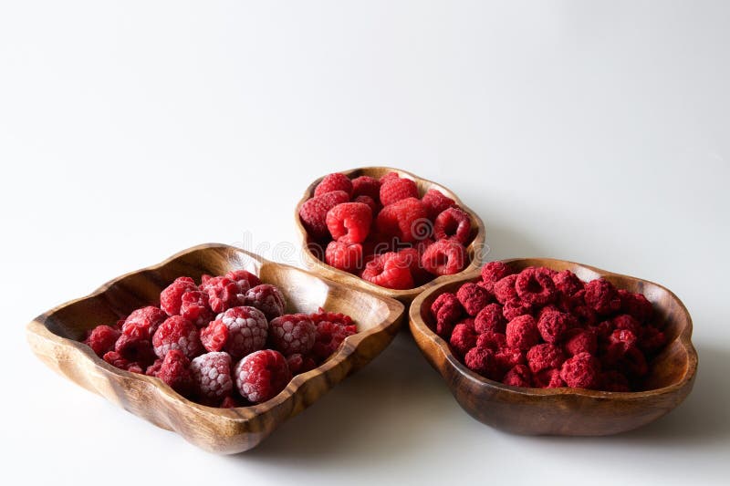Fresh, Frozen and Dehydrated Raspberry Stock Photo - Image of breakfast ...