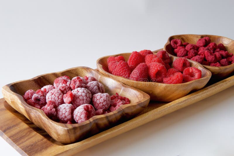 Fresh, Frozen and Dehydrated Raspberry Stock Photo - Image of organic ...
