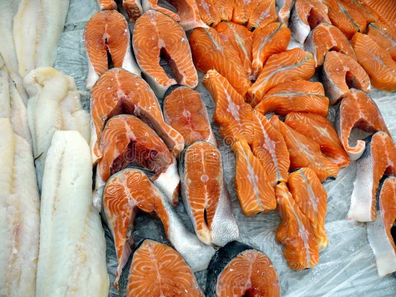 Fresh Frozen Red Fish Trout and Lox. Stock Image - Image of lake ...
