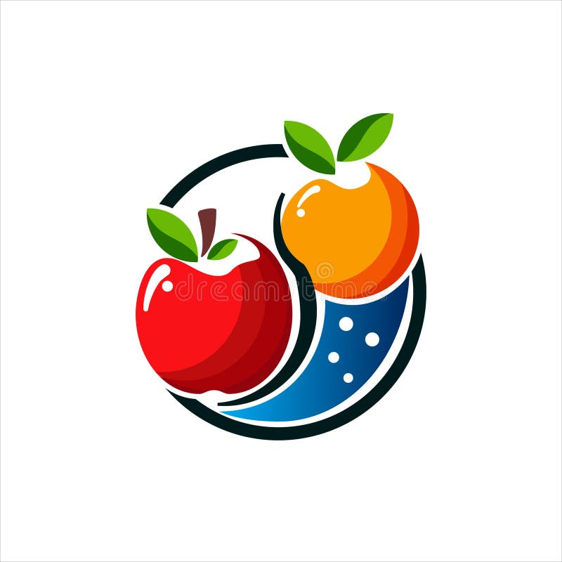 Fresh Fruit Apple and Orange Colorful Logo Vector Template Stock ...