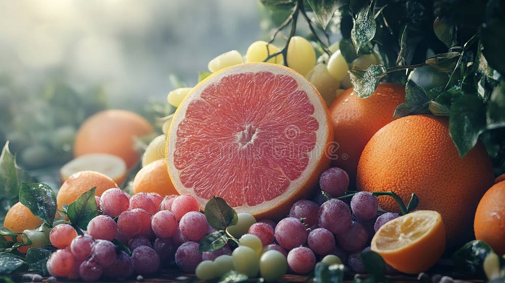 Fresh Fruit Assortment with Citrus and Grapes Stock Illustration ...