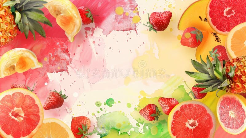 Fresh Fruit Background with Splash Watercolor. Copy Space. Freshness ...